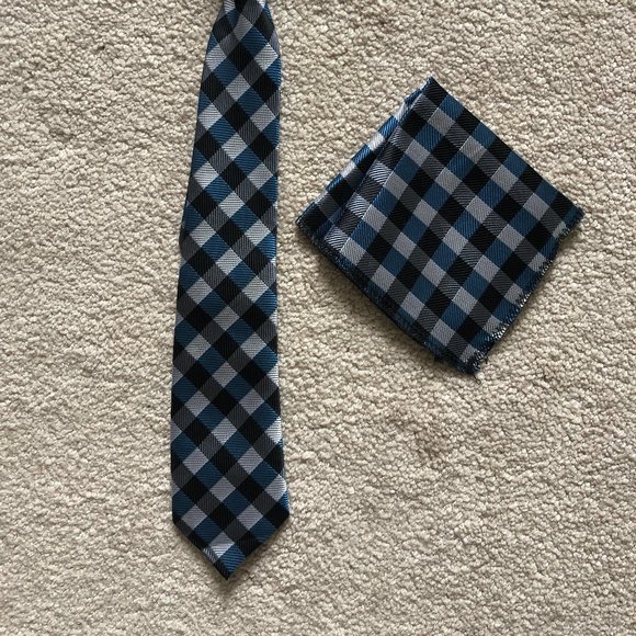 Accessories | Boys Blueblacksilver Clipon Tie And Matching Handkerchief ...